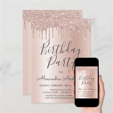 Rose Gold Sparkle Glitter Any Age Birthday Invitation Zazzle
