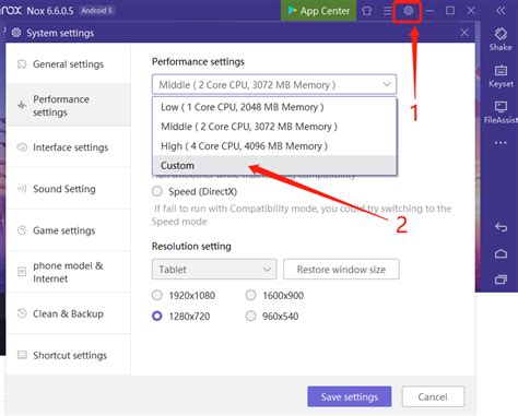 customize cpu and ram assigned to the player noxplayer