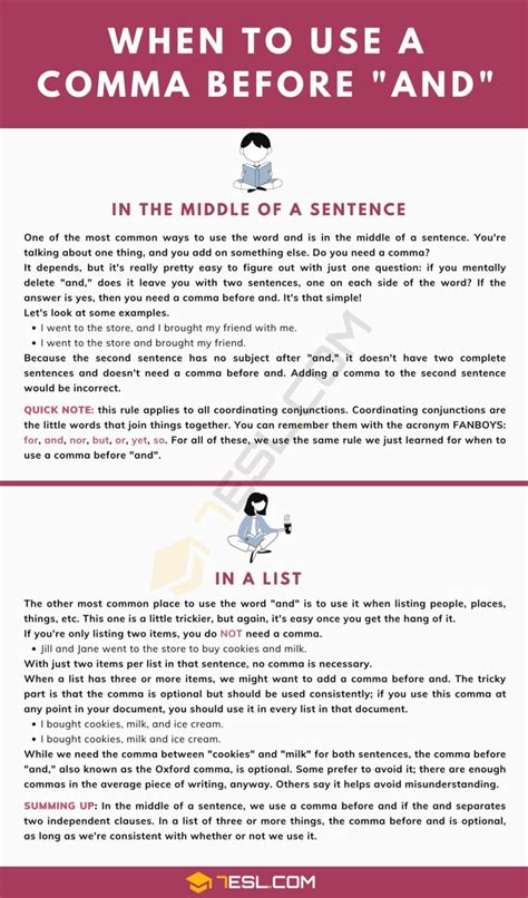 when to use a comma before and useful rules and examples 7esl