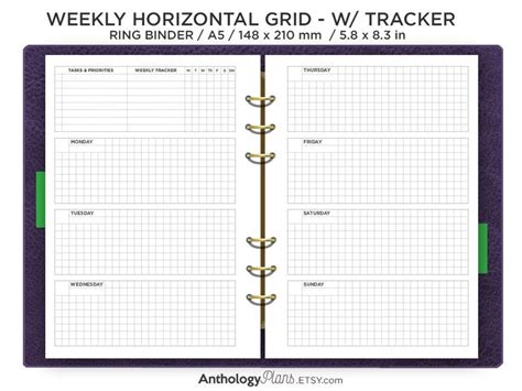 a5 grid week on 2 pages horizontal planner insert refill etsy
