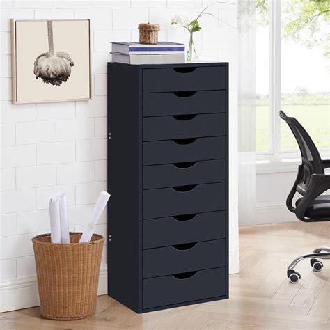Homestock Black 9 Drawer With Shelf Office File Cabinets Wooden File