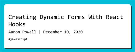creating dynamic forms with react hooks