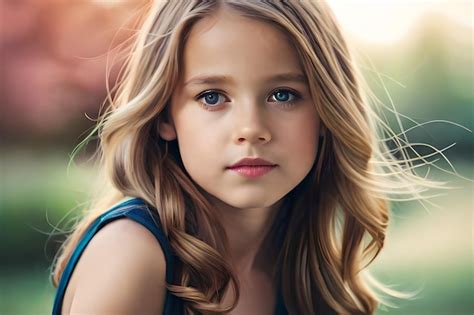 Premium Ai Image A Young Girl With Blonde Hair And Blue Eyes Looks