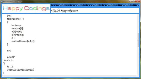 a program to implement heap sort c code example youtube