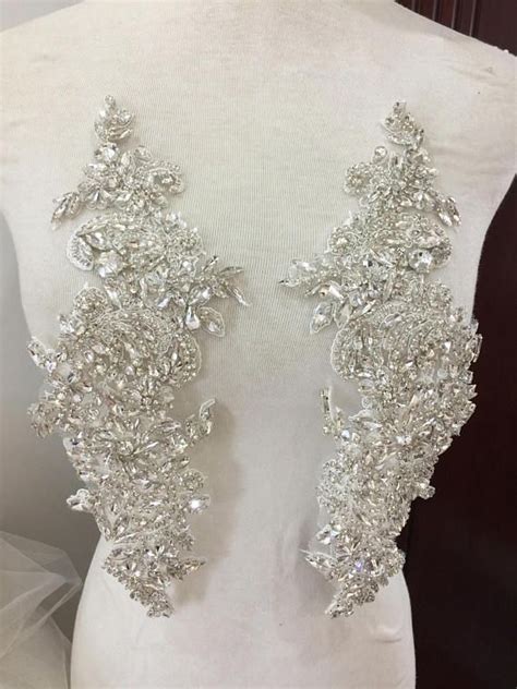 Super Luxury Rhinestone Beaded Lace Applique Pair Wedding Gown Bridal