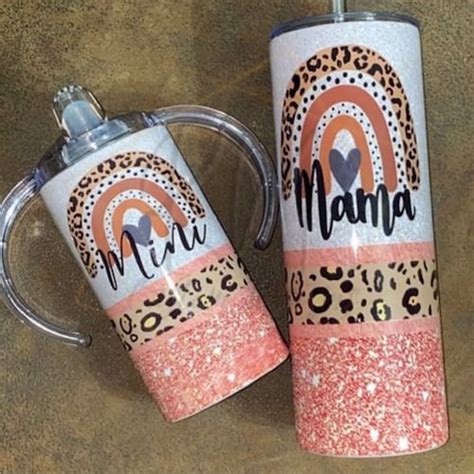 Mommy And Me Tumblers Leopard Print Matching Tumblers Mama Etsy