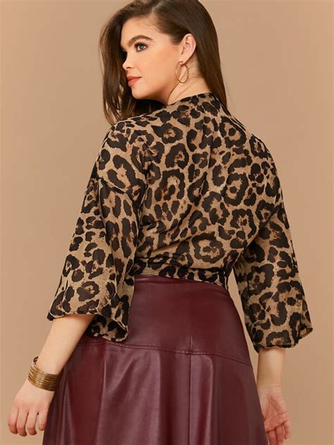 Shein Clasi Plus Tie Front Leopard Print Top Shein Usa