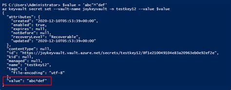 powershell create azure key vault secret from variable