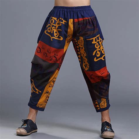 Men Male Fashion Hip Hop Baggy Cross Pants Harem Pants Print Pattern