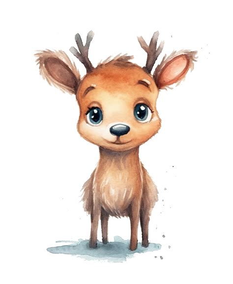 Cute New Year And Christmas Brown Reindeer Watercolor Illustration