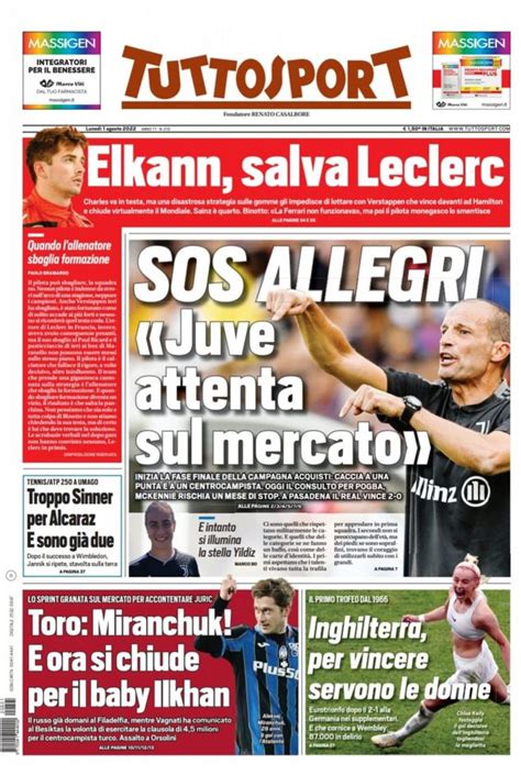 Prima Pagina Tuttosport “sos Allegri ‘juve Attenta Sul Mercato
