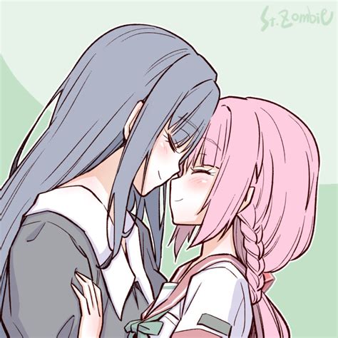 Safebooru 2girls Artist Name Blue Hair Blush Braid Closed Eyes