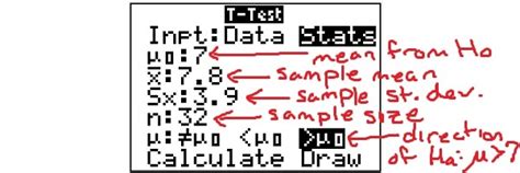T Test For The Mean Using A Ti83 Or Ti84 Calculator P Value Method