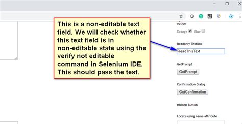 new selenium ide using ‘verify not editable command to check whether