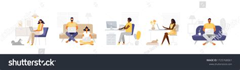 Set Male Female Business Characters Freelance Stock Vector Royalty