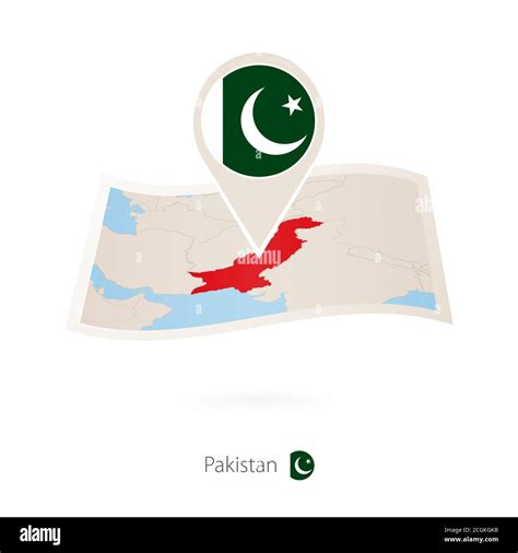 Folded Paper Map Of Pakistan With Flag Pin Of Pakistan Vector