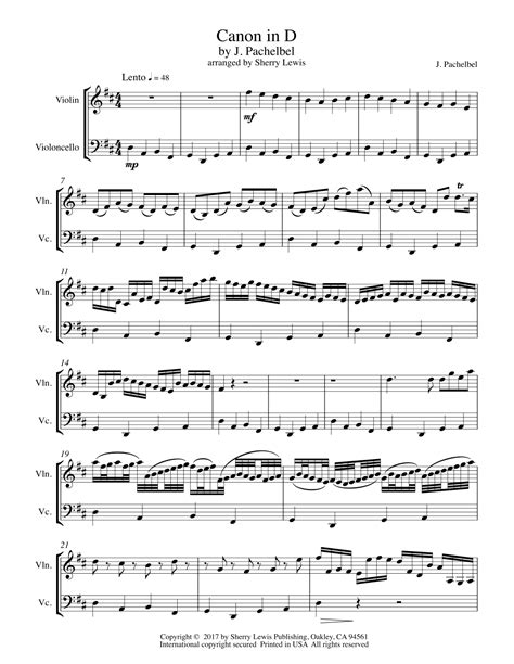 Canon In D String Duo Intermediate Level For Violin And Cello Arr