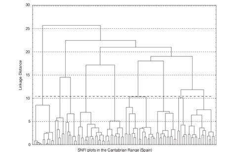 cluster analysis hierarchical tree diagram for 104 sessile oak