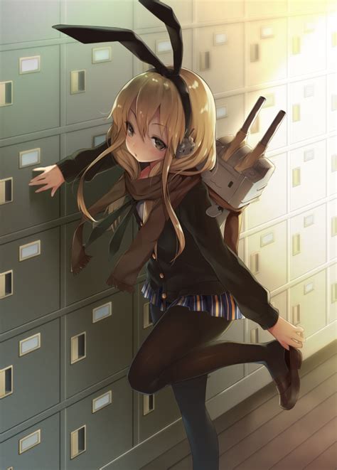 Safebooru 1girl Alternate Costume Black Legwear Blonde Hair Blush