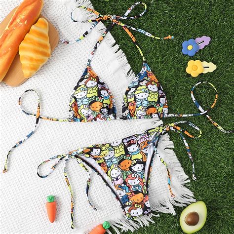 2024 2pcs New Hellokitty Bikini Set Cute Cartoon Y2k Anime Summer Beach