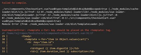 vue js error asking for key to be placed on stack