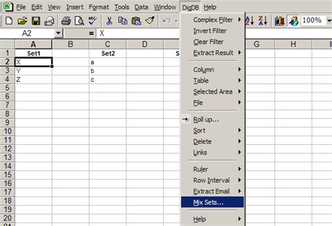 mix and combine sets of cells to list all possible