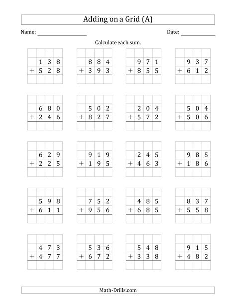the adding 3 digit plus 3 digit numbers on a grid a math