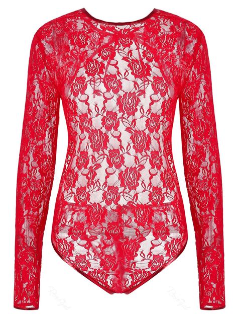 [34 Off] Open Back Plus Size Floral Lace Teddy Rosegal