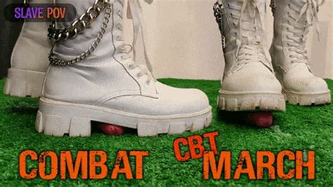 Combat Girl Marching On Your Cock And Balls In White Ankle Boots Slave