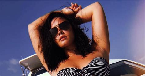 Demi Lovato Striped Cutout One Piece Swimsuit Popsugar Fashion