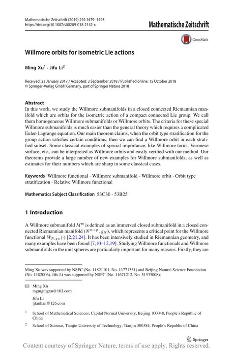 willmore orbits for isometric lie actions request pdf