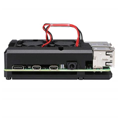 black aluminum alloy heatsink casing for raspberry pi 4 dual fan
