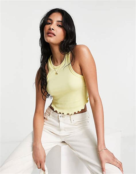 Asos Design Racer Vest With Lettuce Hem In Yellow Asos