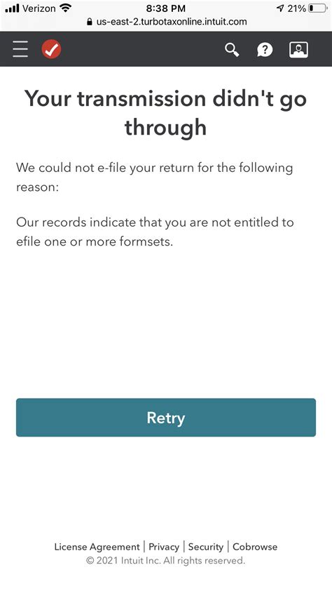 turbo tax not letting me e file this message keeps coming up need help