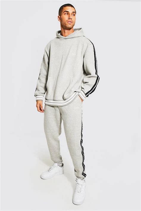 Oversized Original Man Tape Hooded Tracksuit Boohoo Uk