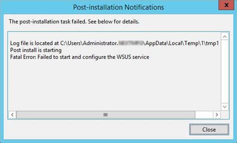 fixing failed to start and configure the wsus service in windows server