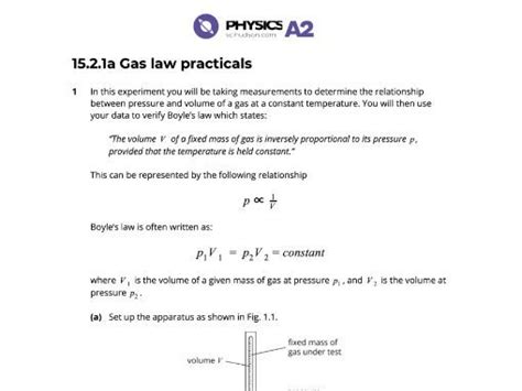 a2 physics 9702 practical 15 2 1a gas law practicals teaching
