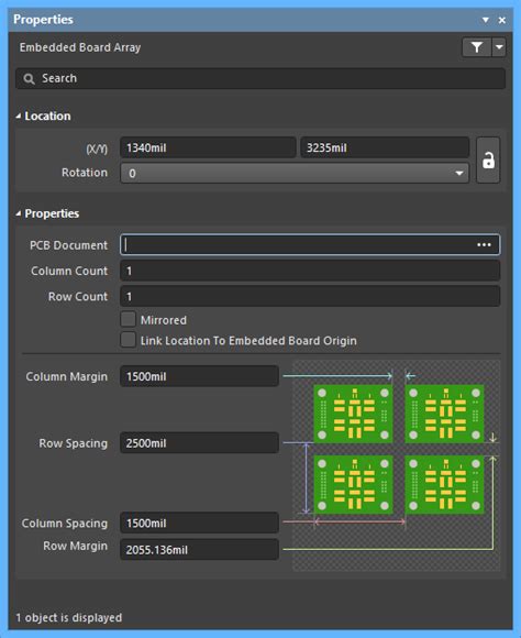 configuring pcb embedded board array object properties in altium