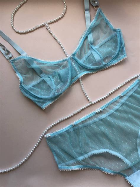 Sheer Mesh Lingerie See Through Lingerie Blue Mesh Lingerie Etsy
