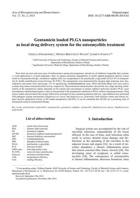 Pdf Gentamicin Loaded Plga Nanoparticles As Local Drug · A New
