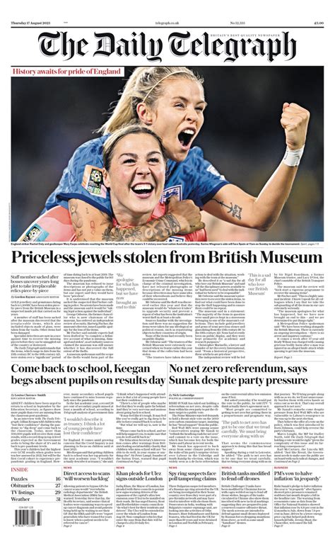 Daily Telegraph Front Page 17th Of August 2023 Tomorrows Papers Today
