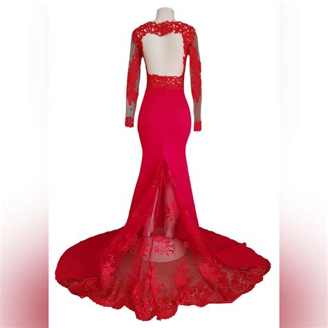Red Lace Illusion Bodice Long Prom Dress Marisela Veludo Fashion