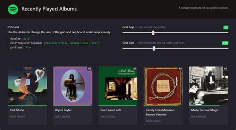 a simple and responsive example of css grid with vuejs and last fm apis