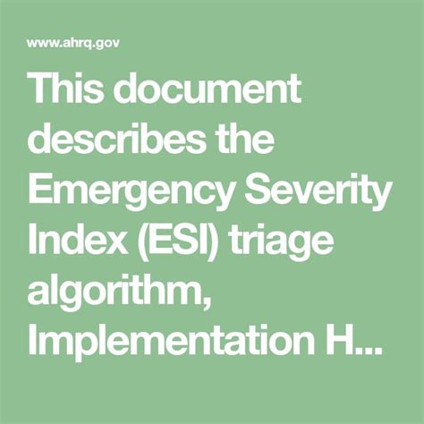 Emergency Severity Index Esi A Triage Tool For Emergency Department