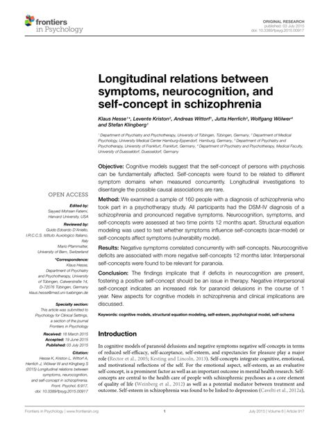 Pdf Longitudinal Relations Between Symptoms Neurocognition And Self