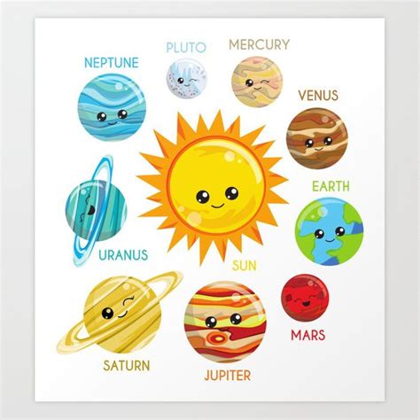 Cute Planets Solar System Space Cosmos Galaxy Art Print Preschool