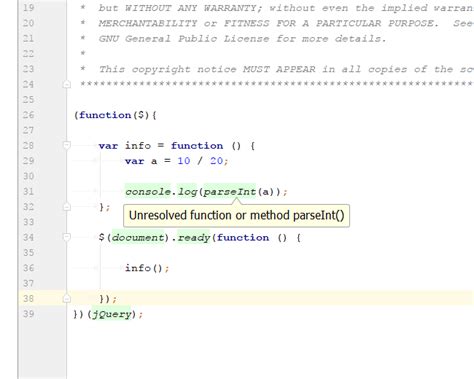 php storm project does not recognize parseint in javascript files