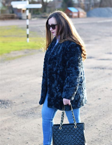 Navy Faux Fur Coat Outfit Jacquardflower