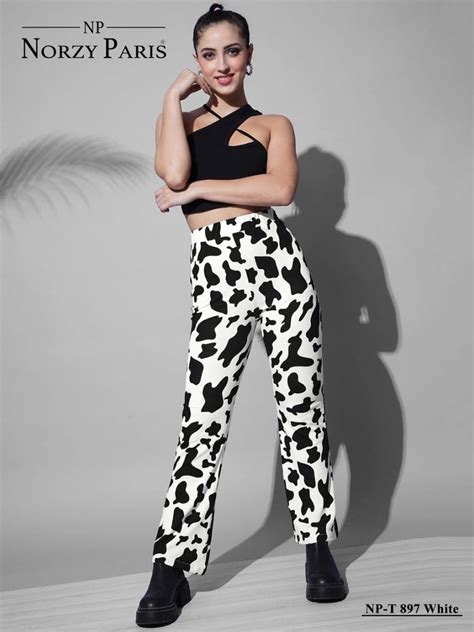Women Cow Print Beautiful Designer White Printed Pant At Rs 229 Piece