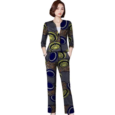 African Print Women Tops Full Length Pants Set Ladies Suits African Two